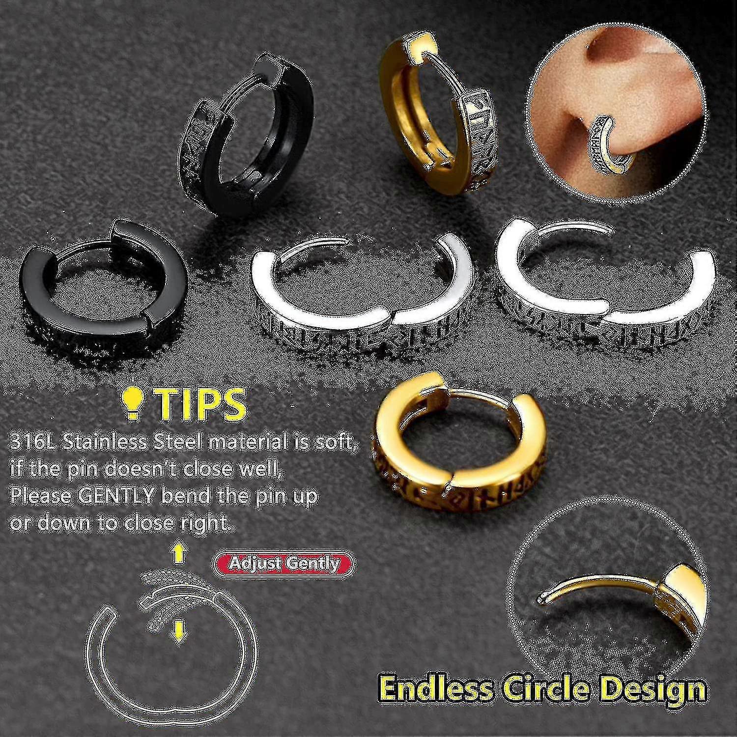 Norse Viking Runes Hoop Earrings For Men Women 12mm Huggie Hoops Aaa G | Fruugo UK