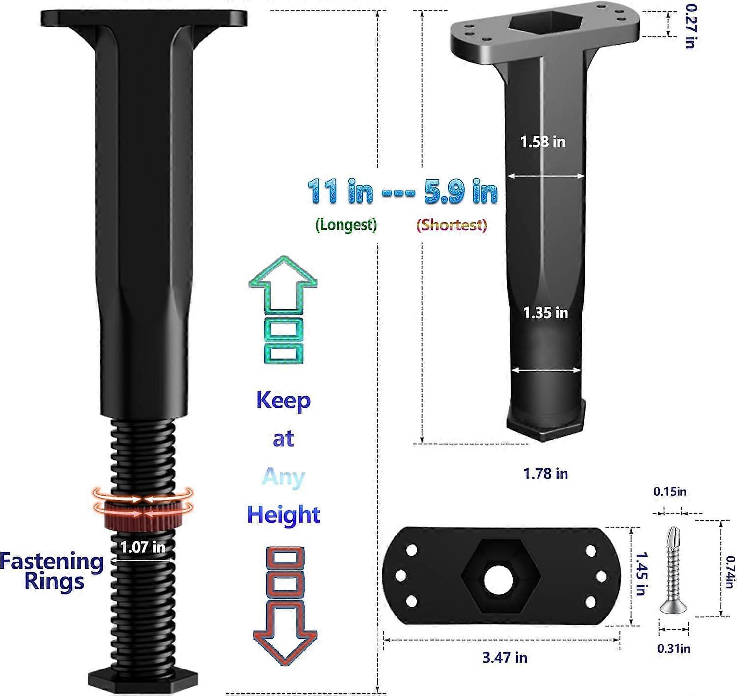 4PC 5.9-11 in Height Bed Support Legs,bed frame legs for king queen bed ...