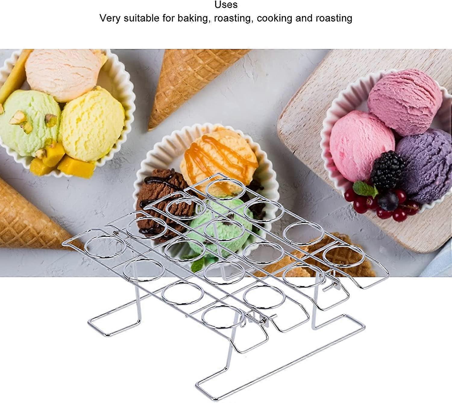 Ice Cream Cone Cupcake Baking Rack, 16 Cavities Stainless Steel Ice ...