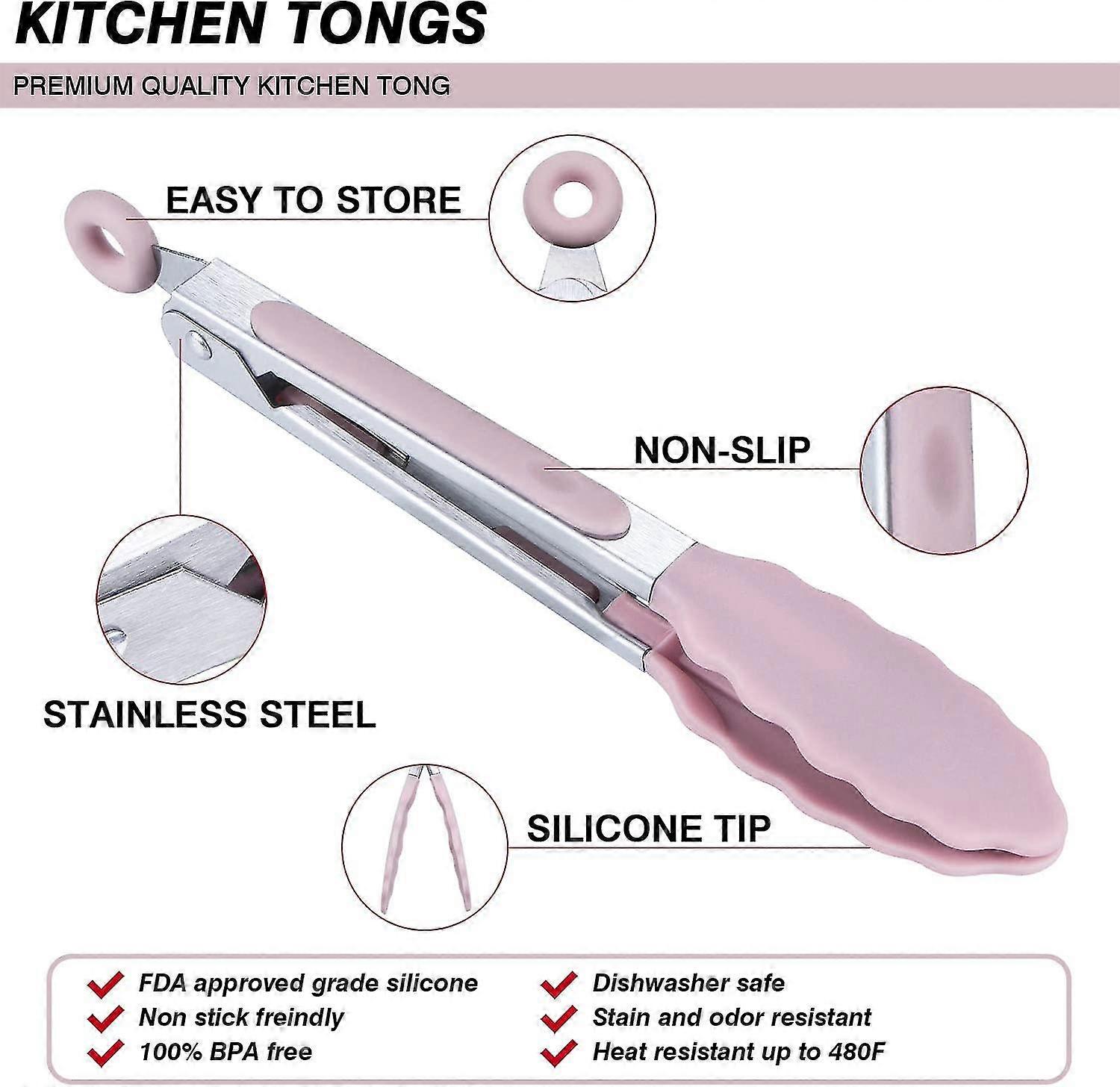 Silicone Serving Tongs 21cm Set Of 3 - Pink Steak Tongs Grill Tongs Pink Buffet Tongs-YuJia ...