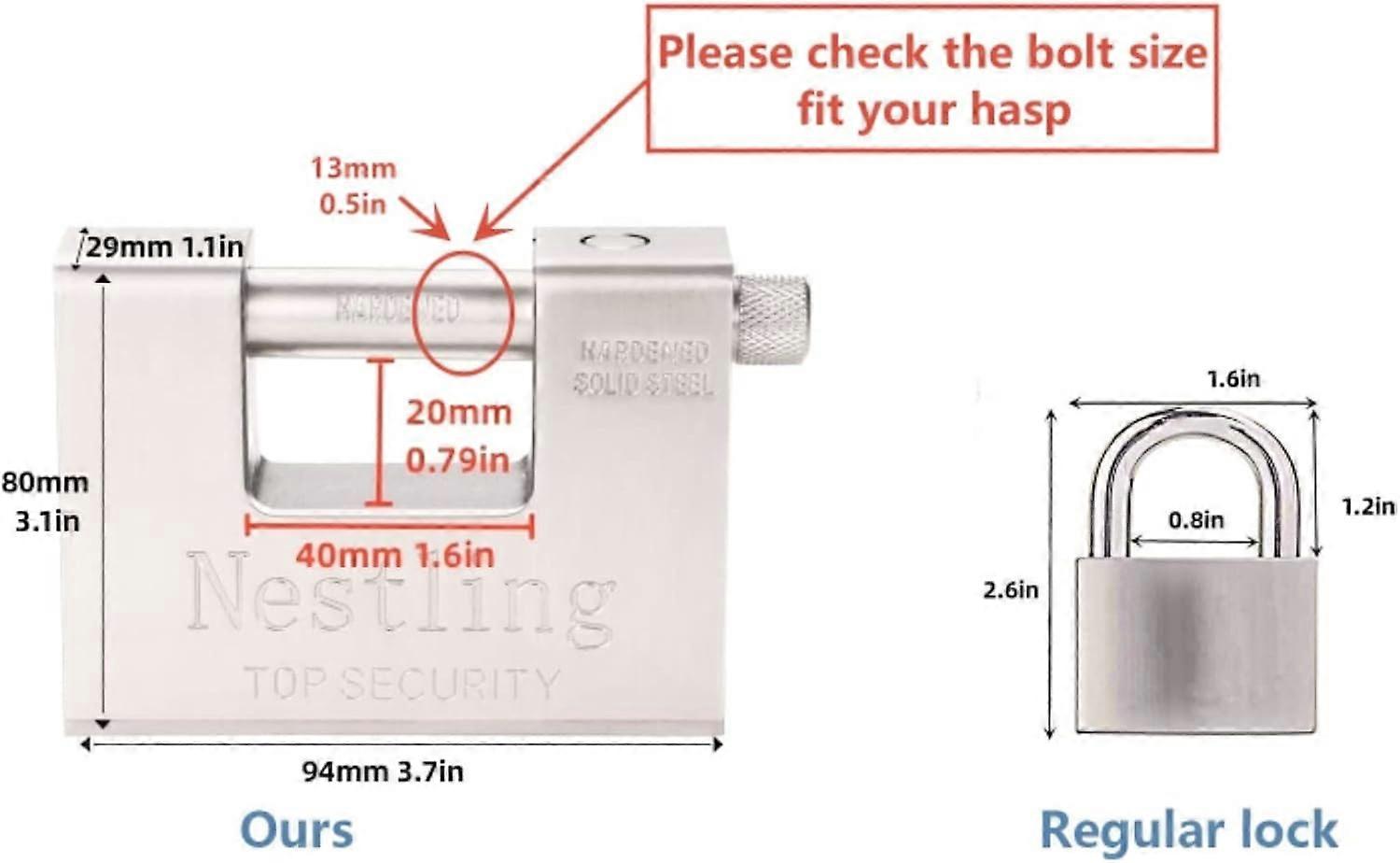 94mm Padlock with Key, High Security 5 Keys Heavy Duty 1.1 KG D-Shaped ...
