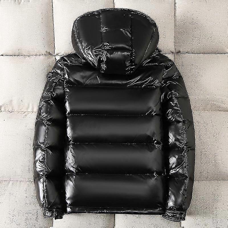 Men Shiny Down Jacket - Winter Stand Collar Hooded Jacket For Men ...