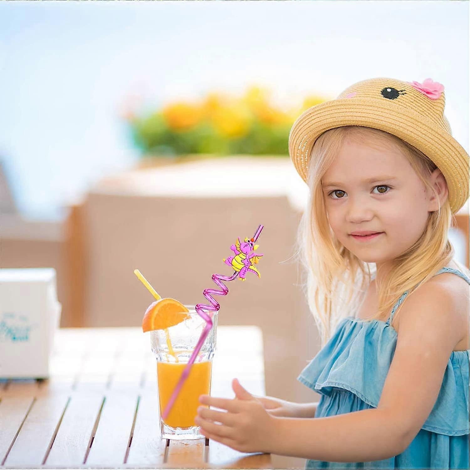 8 Packs Reusable Drinking Straws Hard-Working Bees Party Straws Curly ...