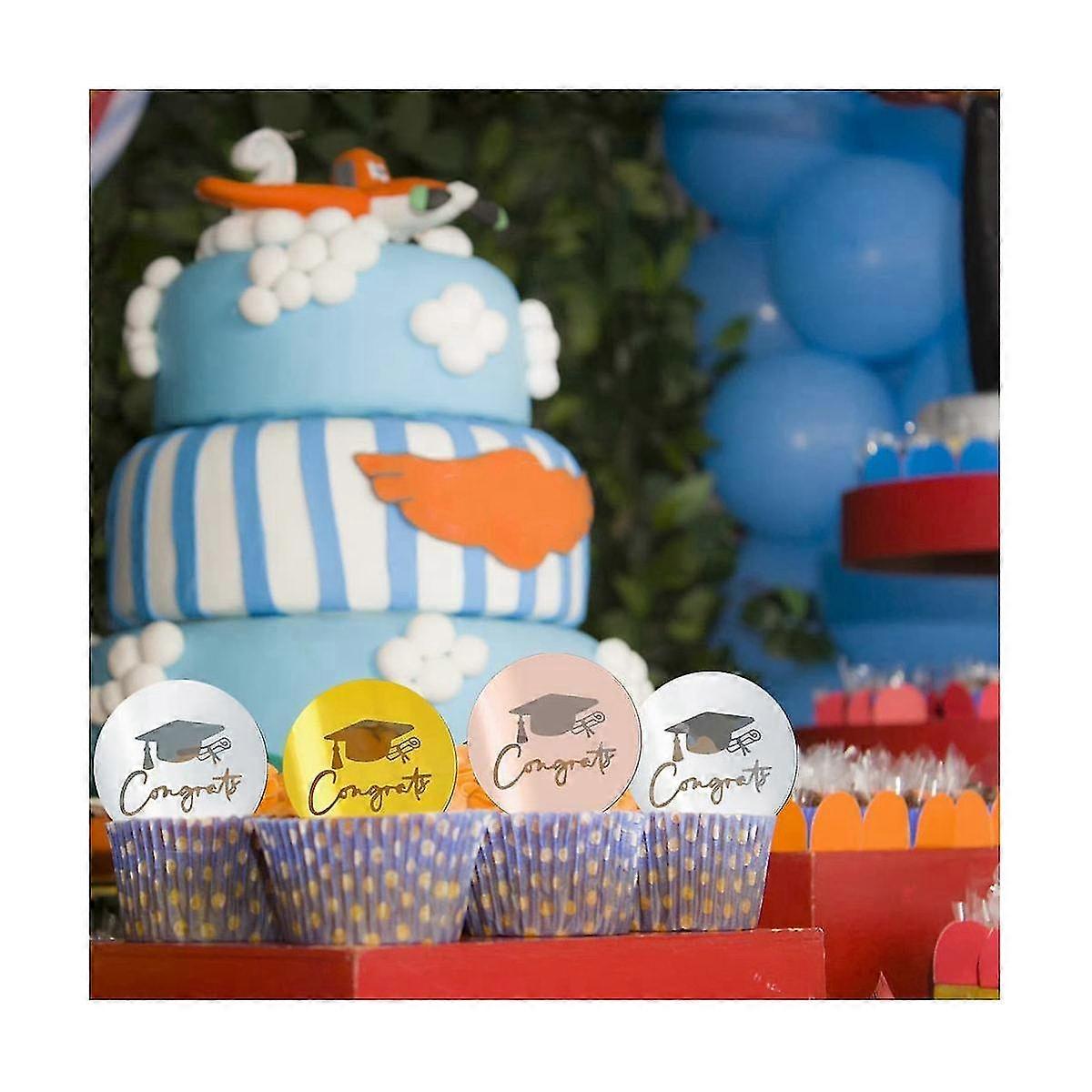 36pcs Graduation Cupcake Toppers Acrylic Cake Disc Cake Toppers Round ...