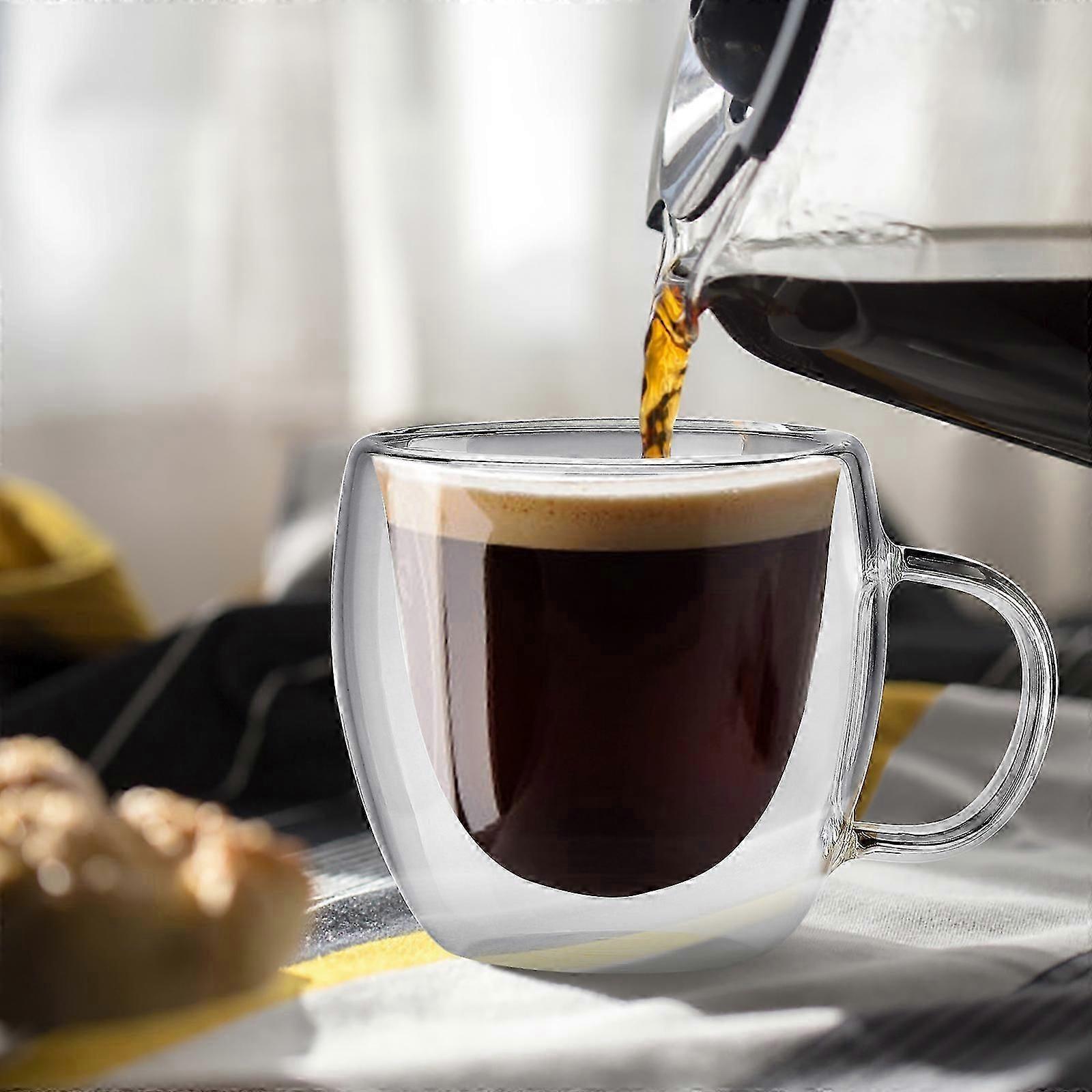 Double Wall Glass Coffee mugs,Clear Glass Coffee Cups with Handle ...