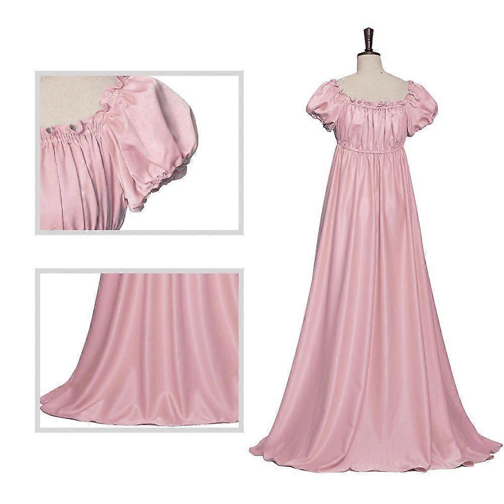 Womens Regency Empire Waist Gown Pink Satin Historical Costume Dress ...
