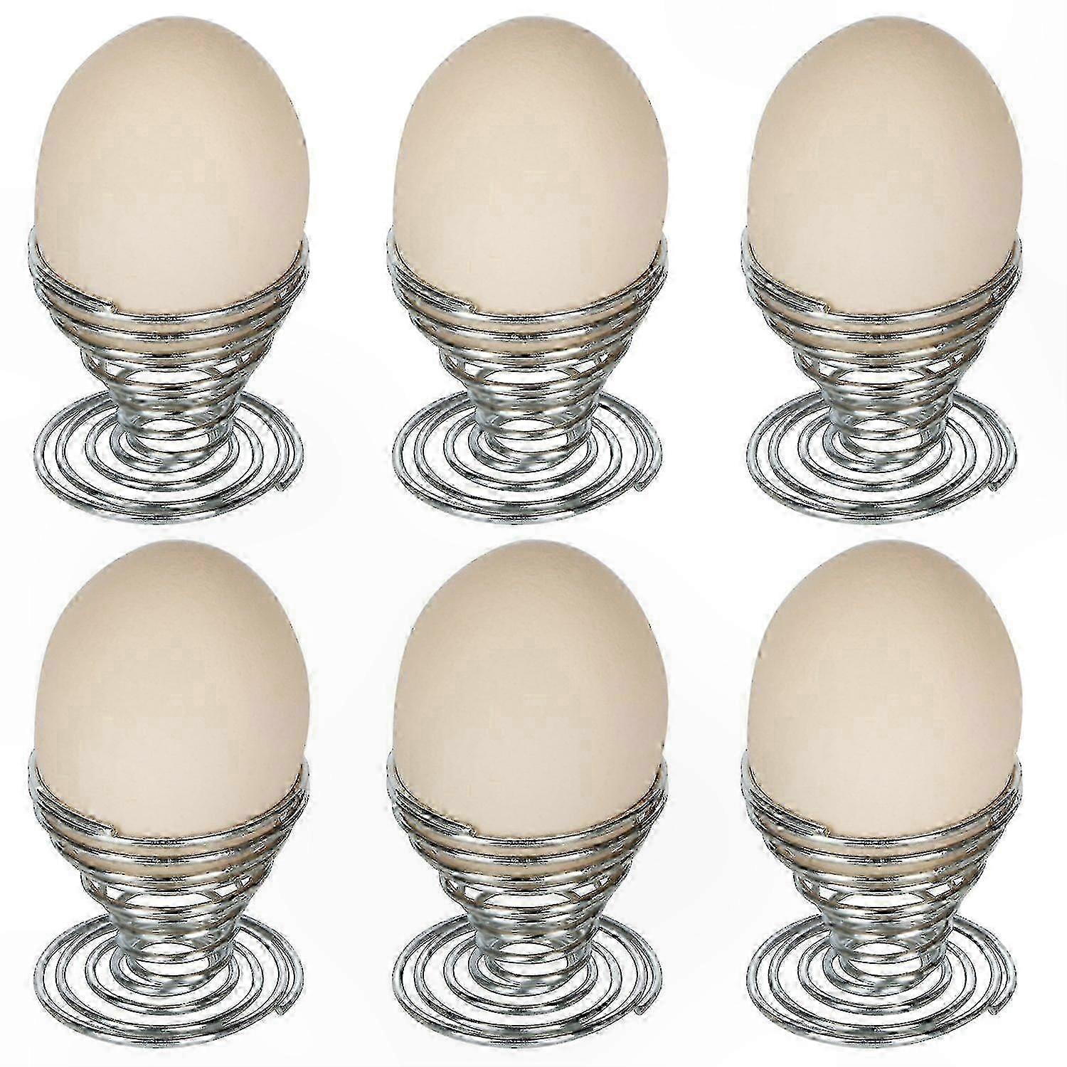 Brushed Stainless Steel Egg Holders, Set of 6 Spiral Spring Cups for ...