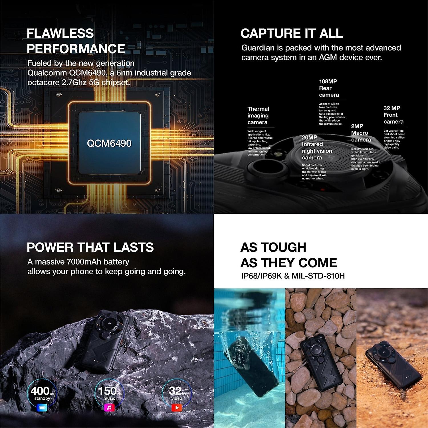 AGM G2 Guardian 5G Rugged Phone 500m Thermal Monocular & Infrared Night ...