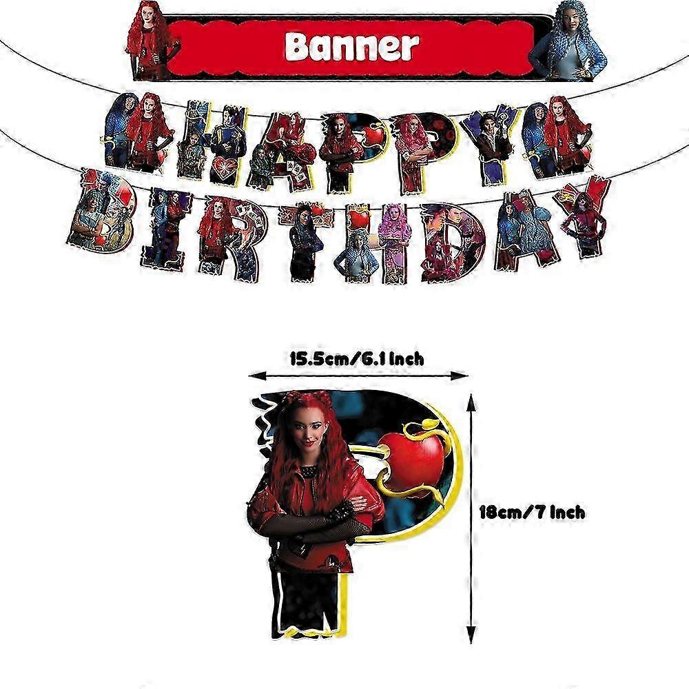 Descendants: The Rise Of Red Birthday Party Decor Banner Balloons Cake ...