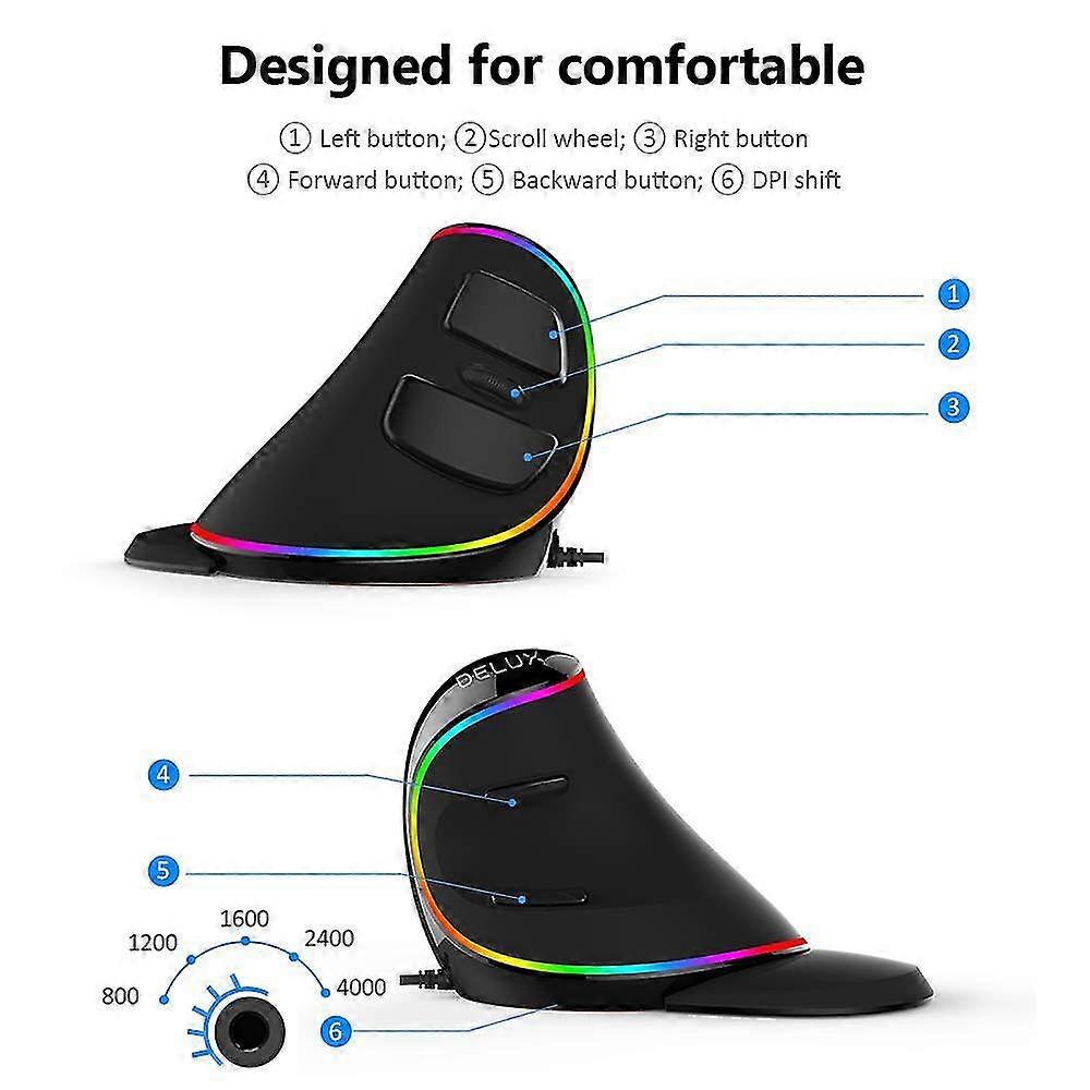 Vertical Mouse, Ergonomic Mouse 6 Buttons, Detachable Wrist Rest ...