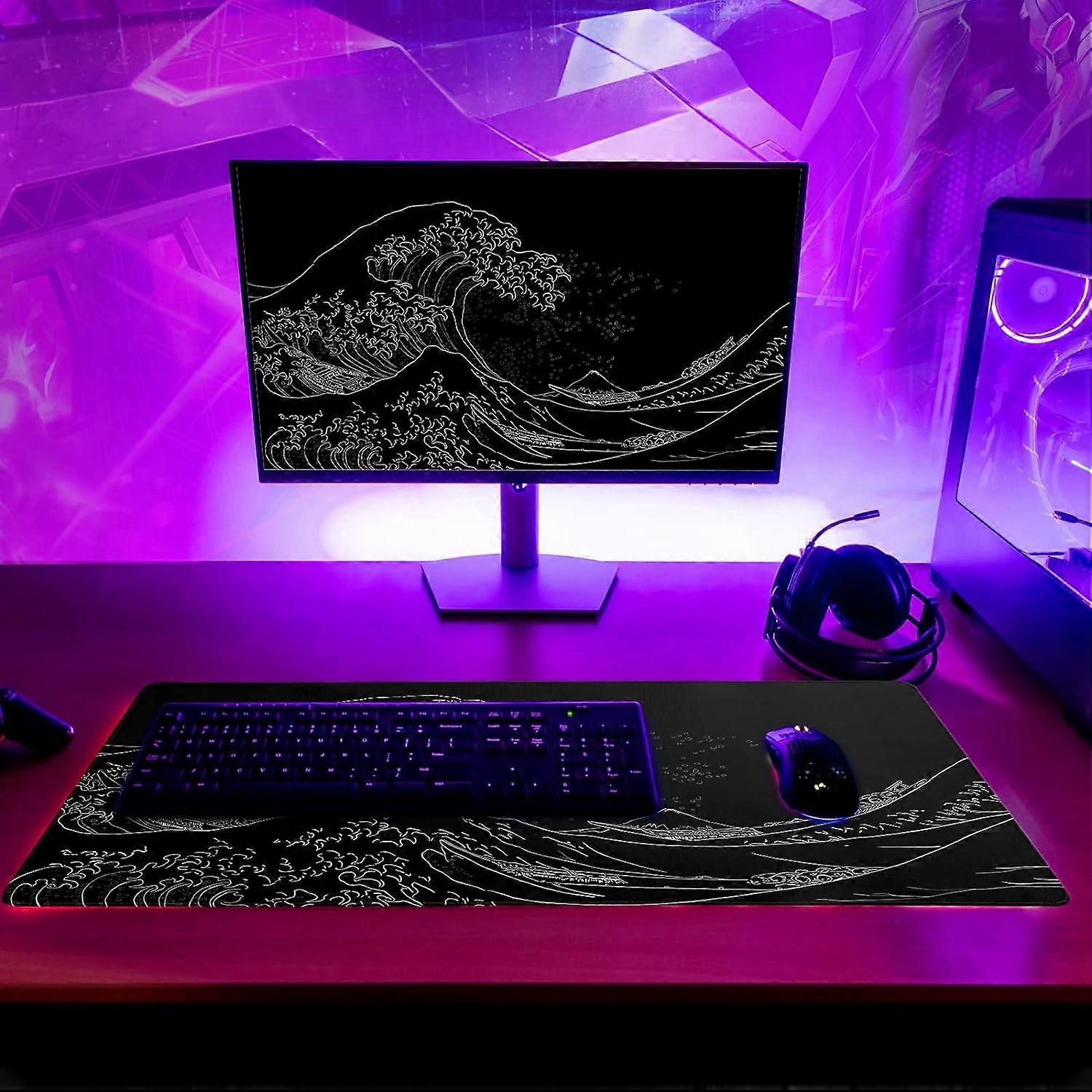 Mouse Pad, Anime Black Gaming Mouse Pad Extended Kanagawa Mouse Mat ...