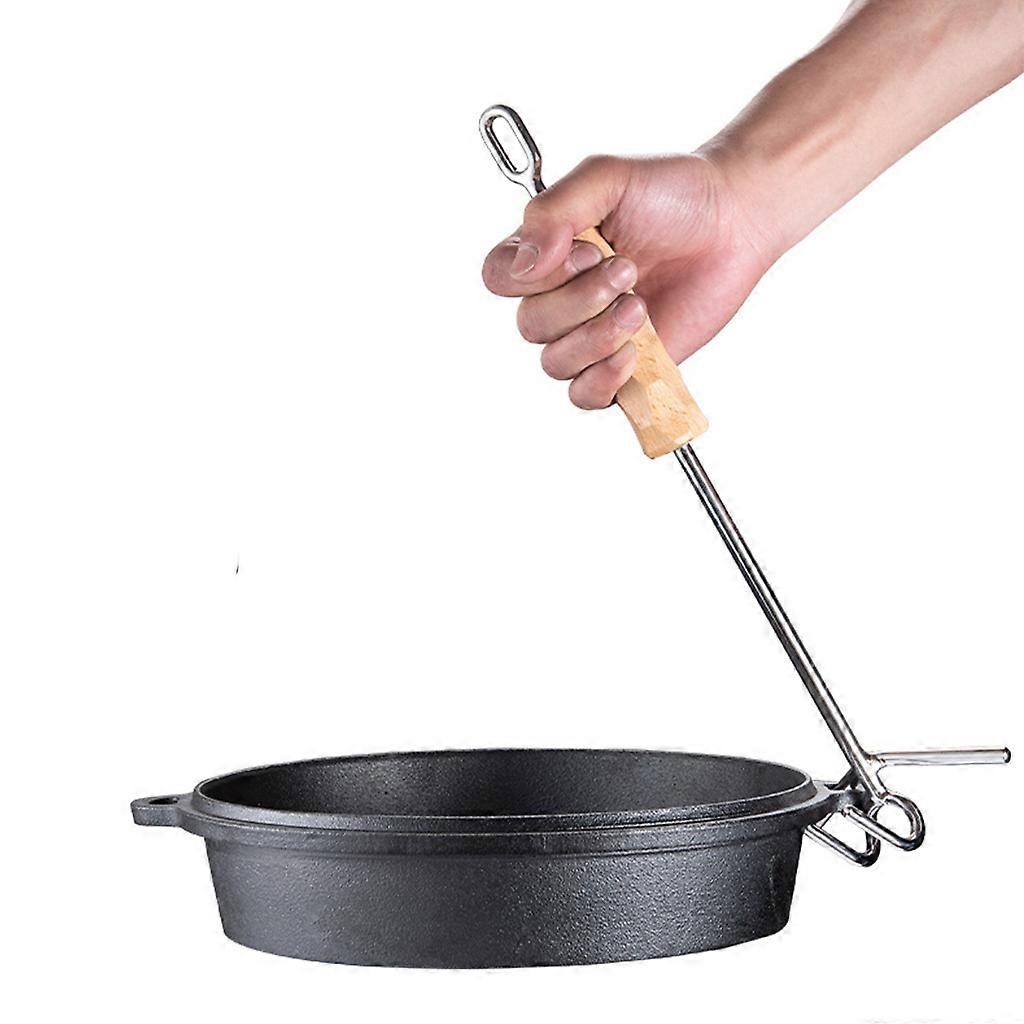 Oven Lid Lifter Stainless Steel Double Hook Oven Lid Wooden Handle ...