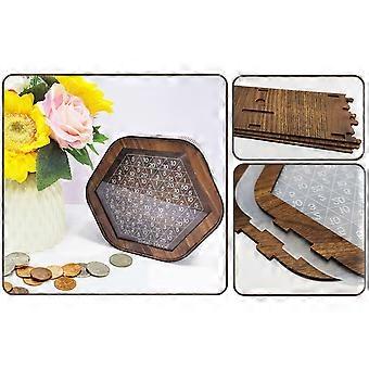 New Wooden Money Box, Hexagonal Money Box with Counter Not to Open ...