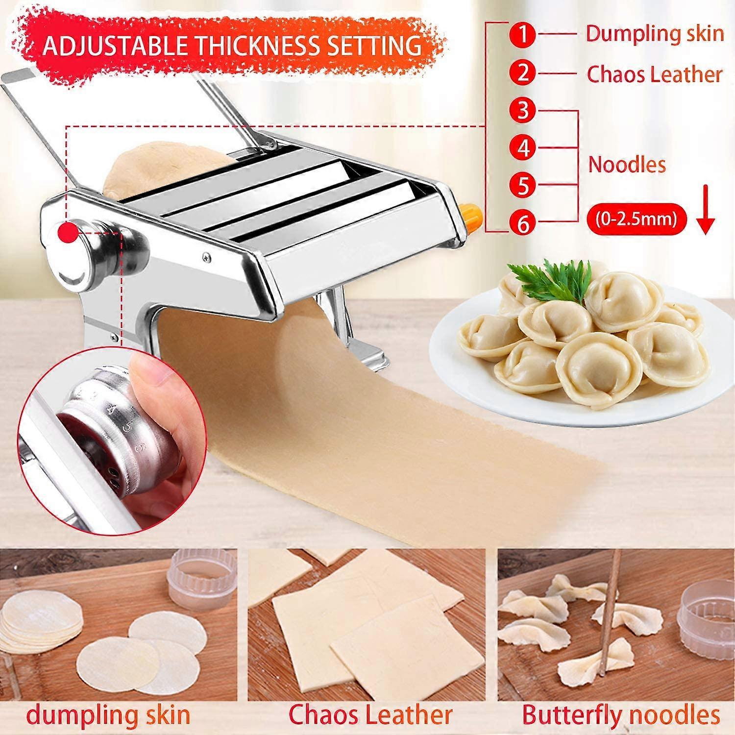 Manual Pasta Maker Machine with Double Cutter, 6 Adjustable Thickness ...