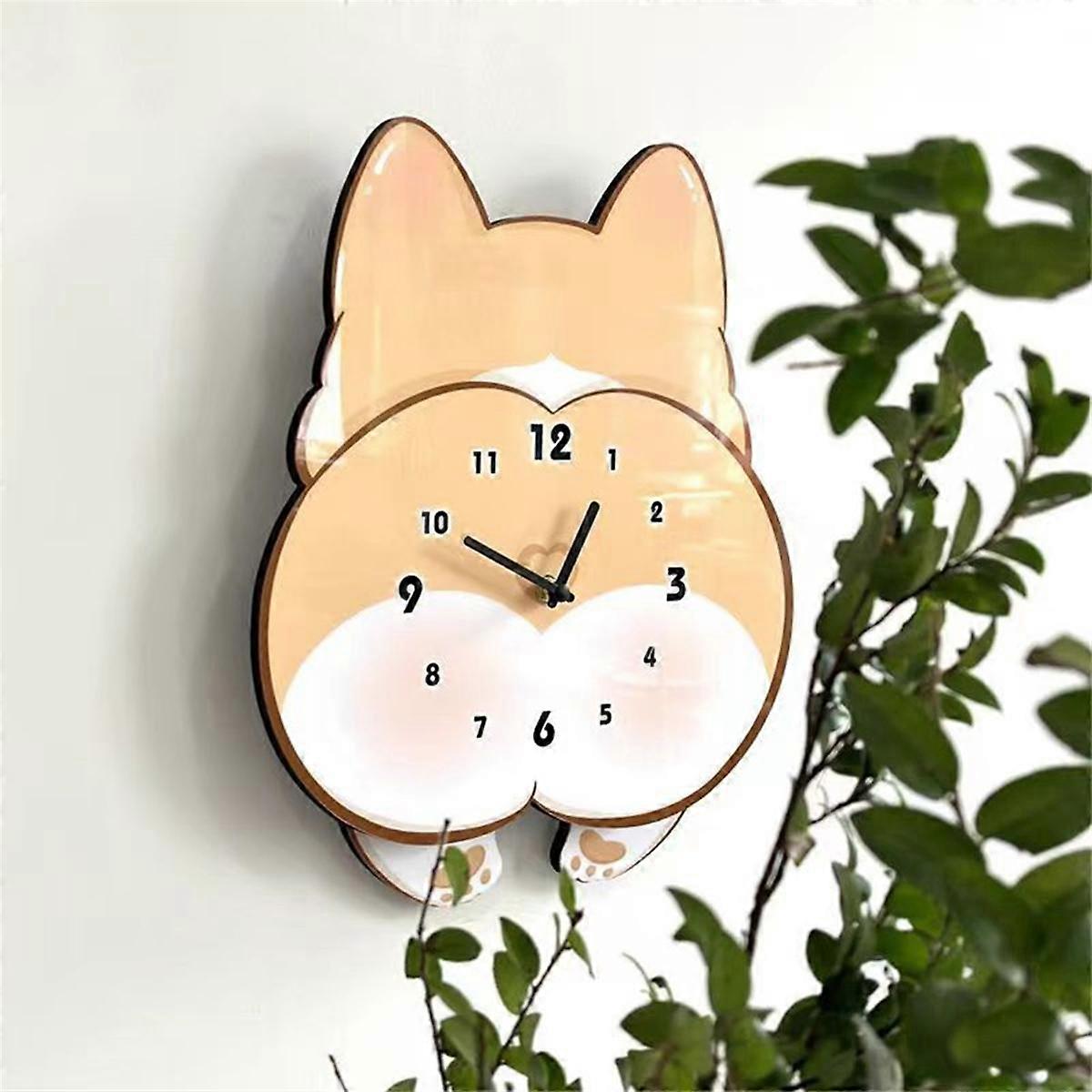 Cartoon Dog Corgi Rocking Clock Room and Bedroom Decorative Clock Cute ...