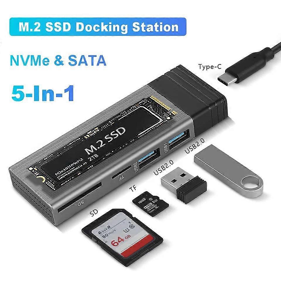 5 In 1 USB C Hub M2 NVMe SATA SSD Case NGFF SSD Enclosure HDD Box SD TF ...