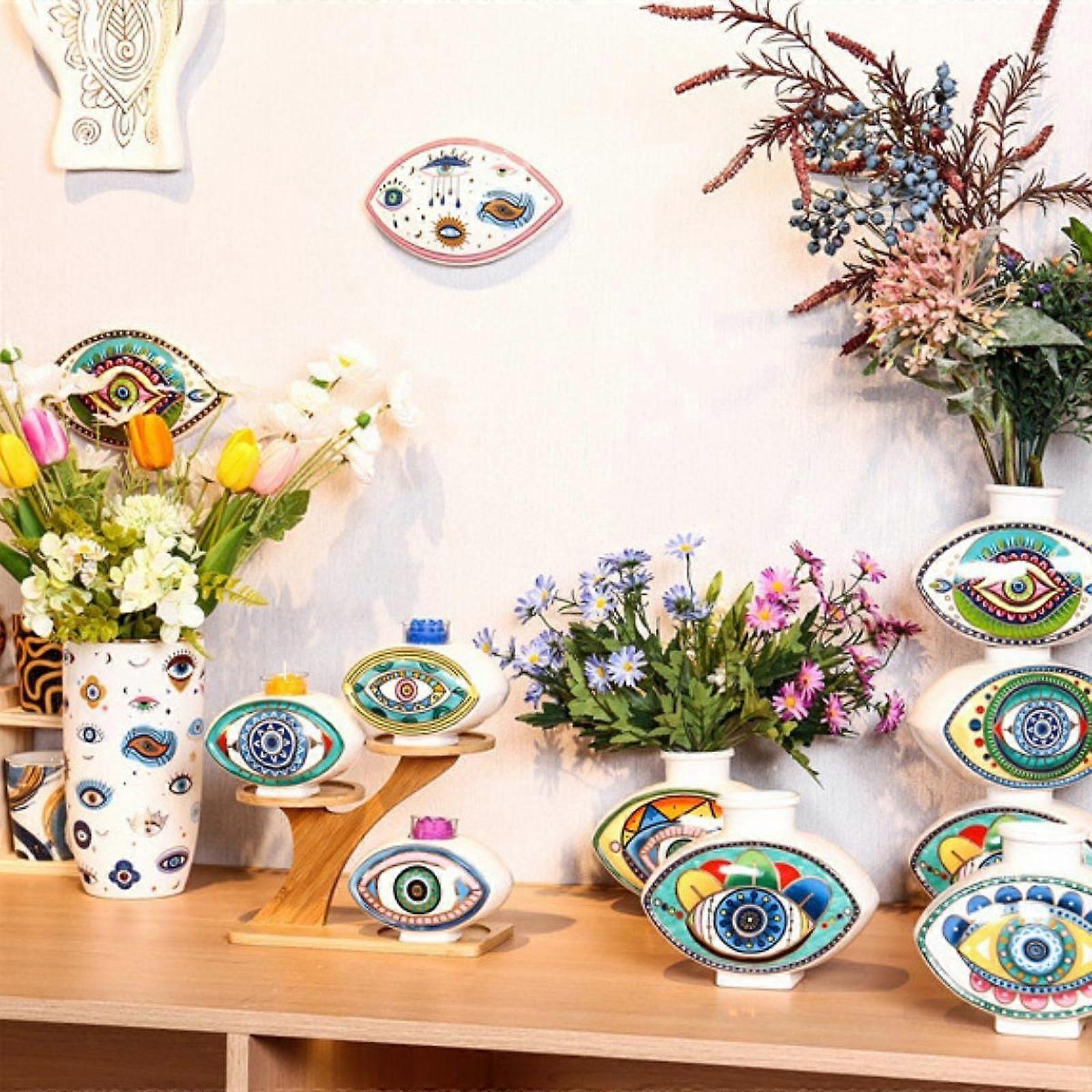 Evil Eye Patterned Flower Vase Porcelain Vase Art for Cafe Housewarming ...