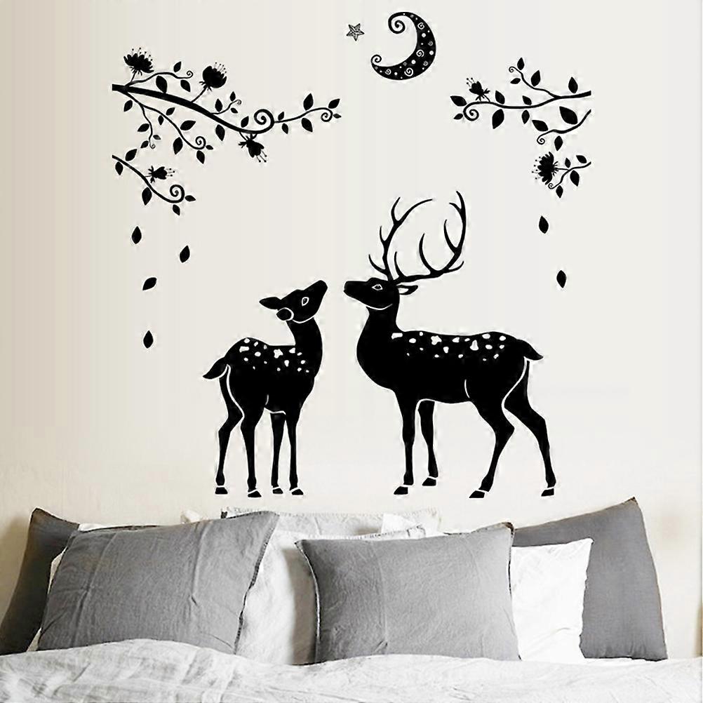 Christmas Moon Branches Jungle Elk Wall Sticker Baby Deer Decals Animal ...