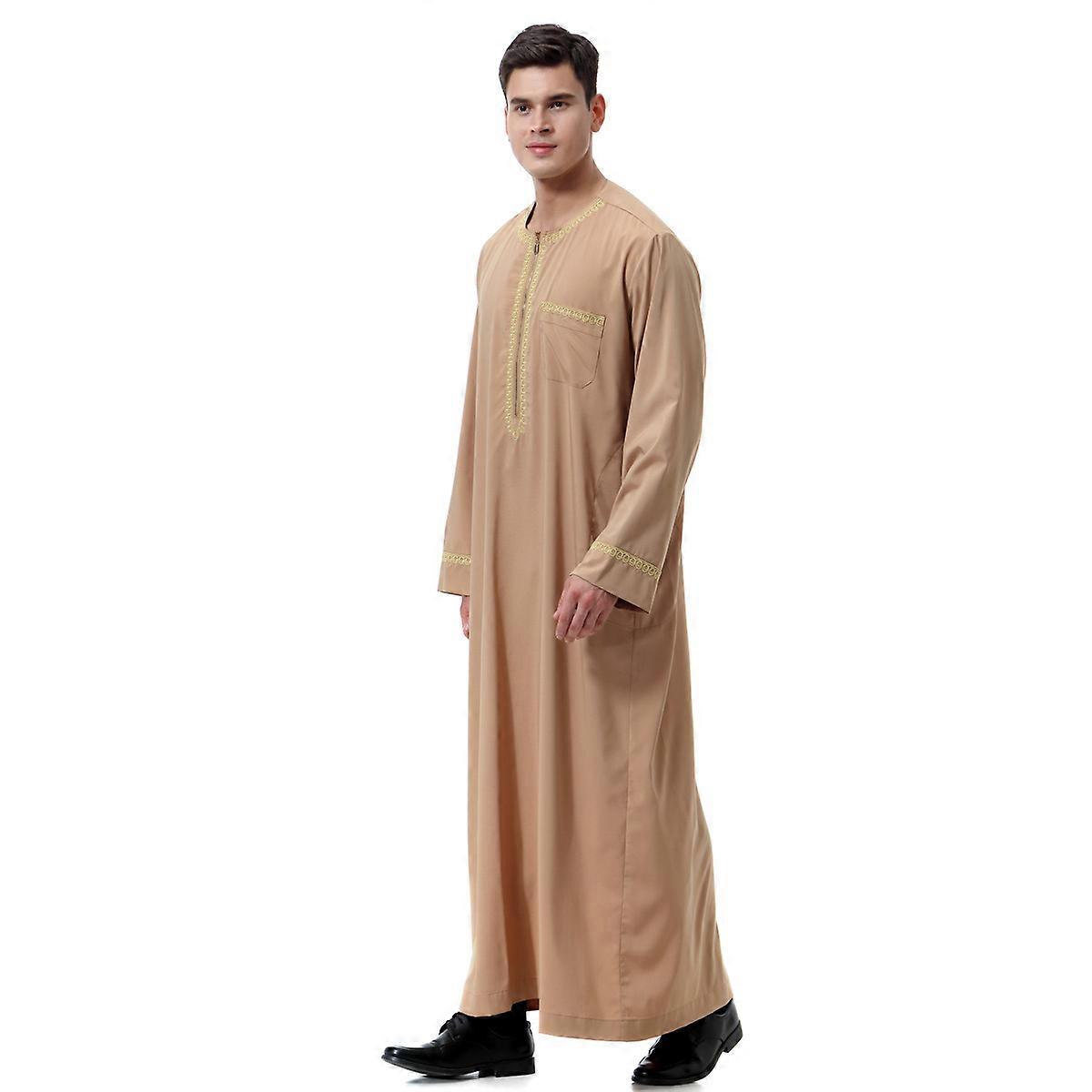 Muslim Islamic Clothing Men Jubba Thobe Print Zipper Kimono Long Robe ...