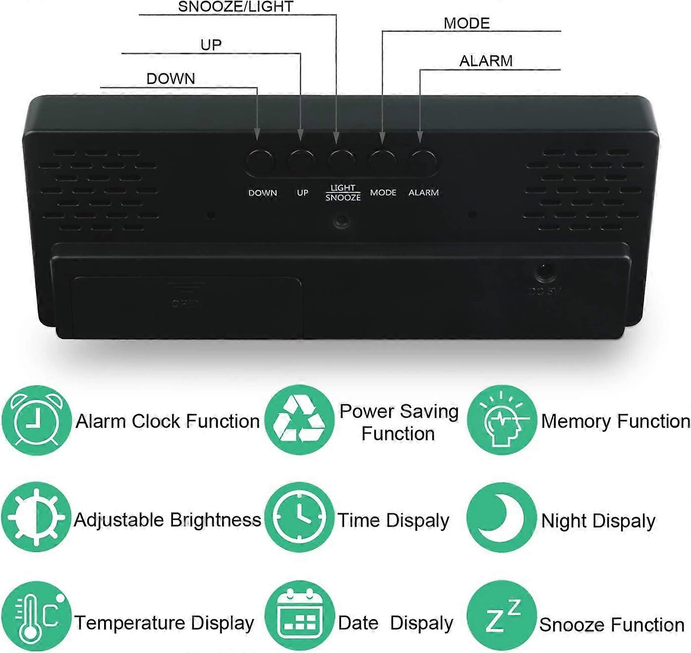 Digital Alarm Clock, Large LED Display, Mirror Surface Clock with ...