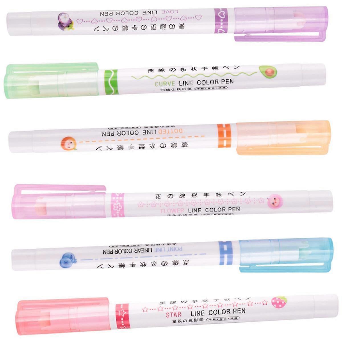 6 Piece Curve Highlighter Set with 6 Different Curve Shape Tip Pens ...