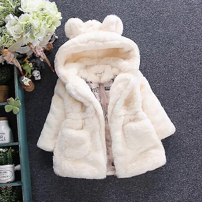 Children Girls Fluffy Faux Fur Hooded Parka Coat Fleece Thick Jacket ...
