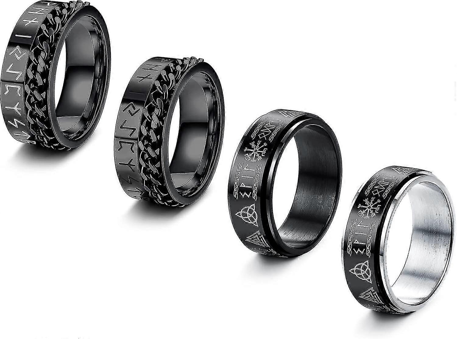 4pcs Norse Spinner Runes Ring For Men Women Less Steel Rotatable Rings ...