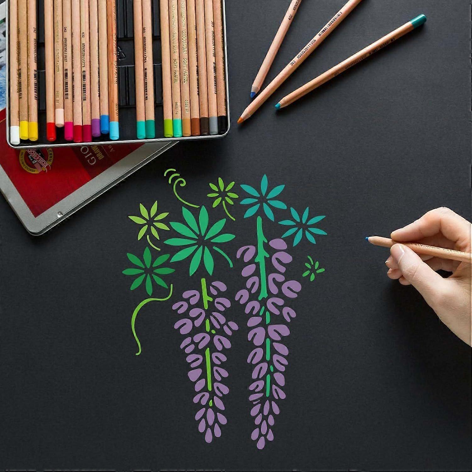 Wisteria Flower Stencil with a Paint Brush 11.7x8.3Inch Classic Flower ...