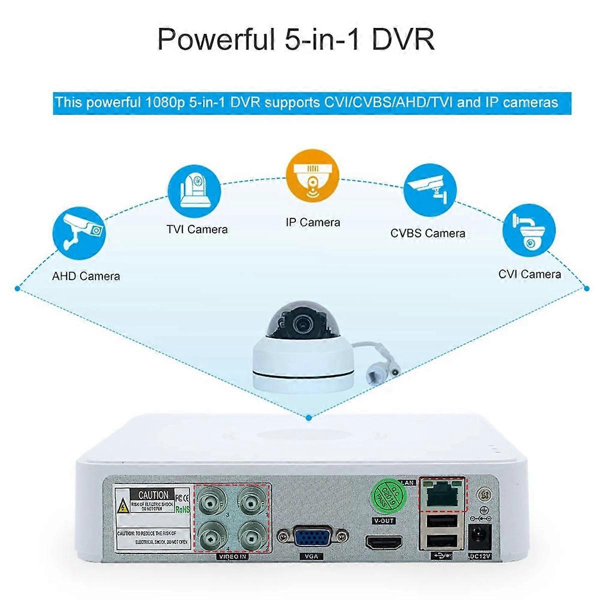 Hybrid DVR CCTV Security 4CH 5M-N Audio over Coaxial for 5MP 12.5Fps ...
