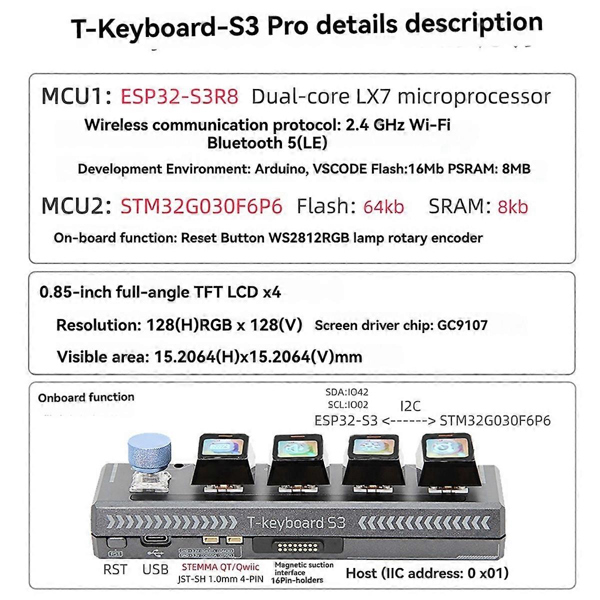 T-Keyboard-S3 Pro ESP32-S3 Keyboard Development Board 0.85-Inch LCD ...