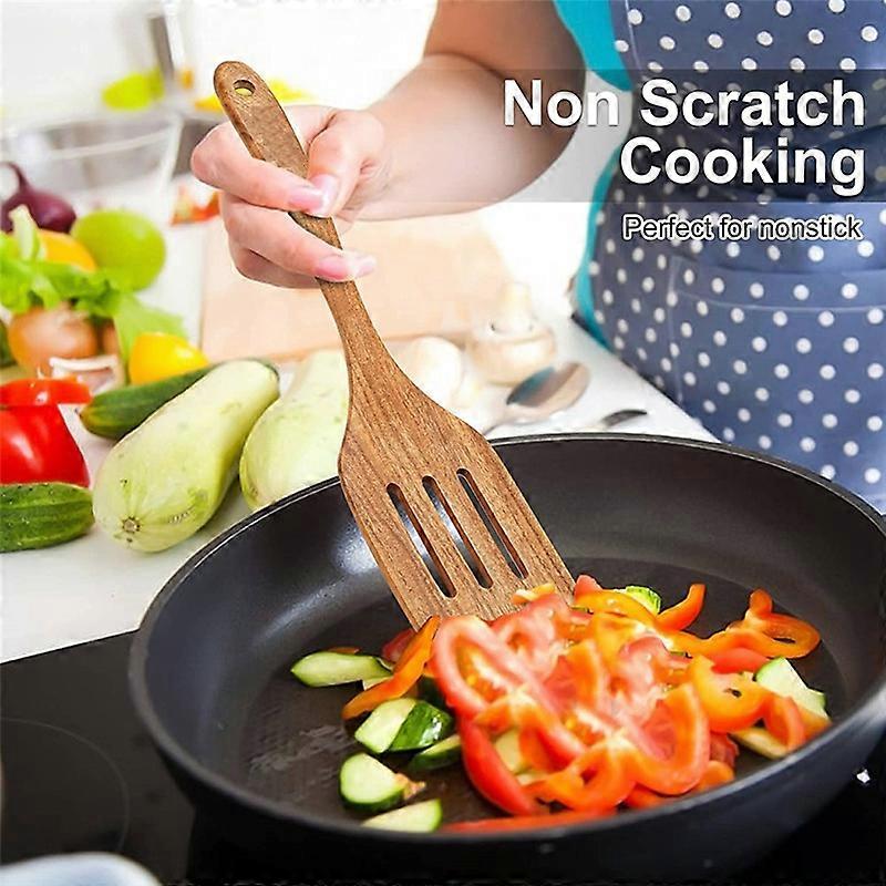 Wooden Cooking Utensils, Kitchen Utensils Set with Teak Wood Spoons and ...