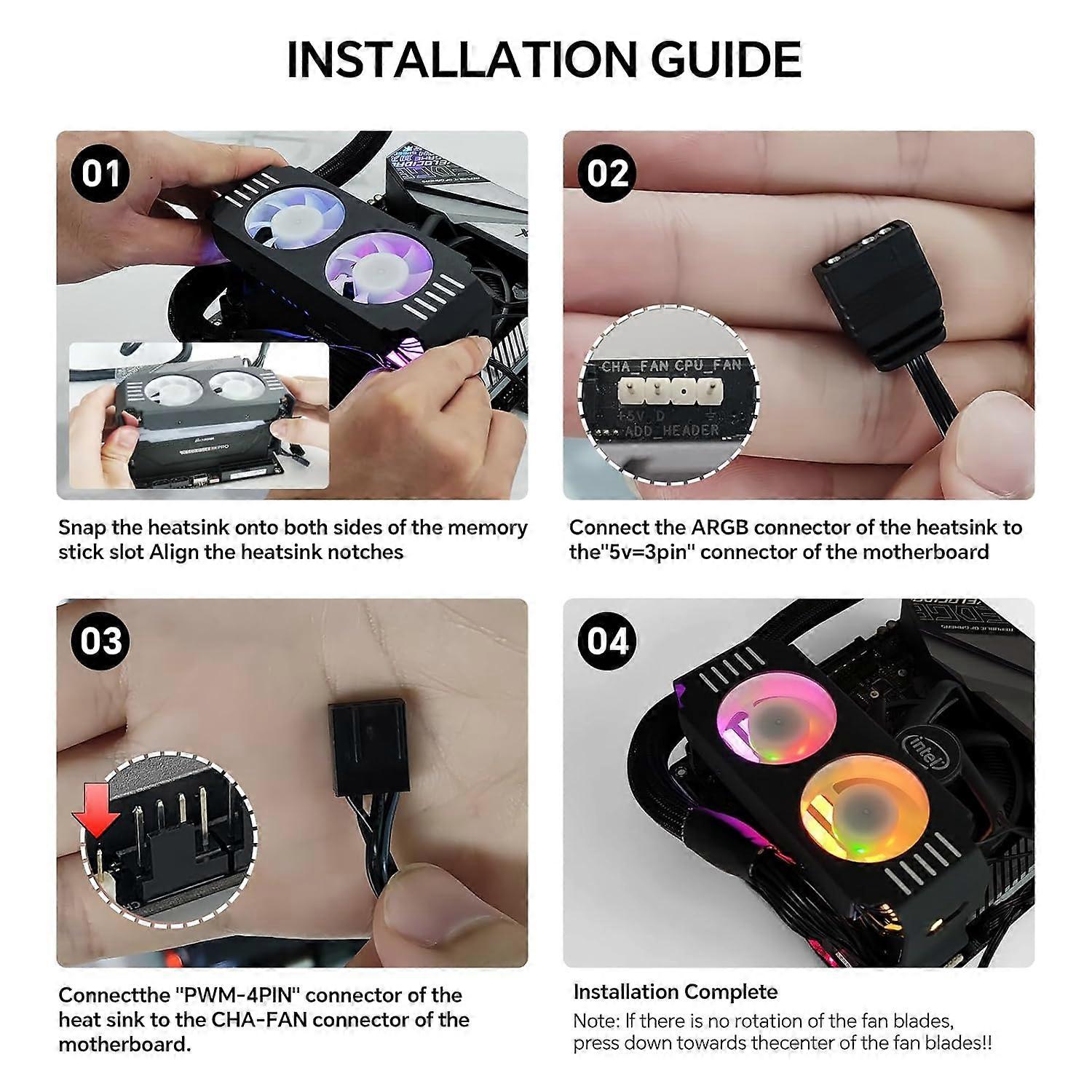ARGB RAM Cooler Fans,5v/3-Pin ARGB Light Effect RAM Fans for DDR/DDR2 ...