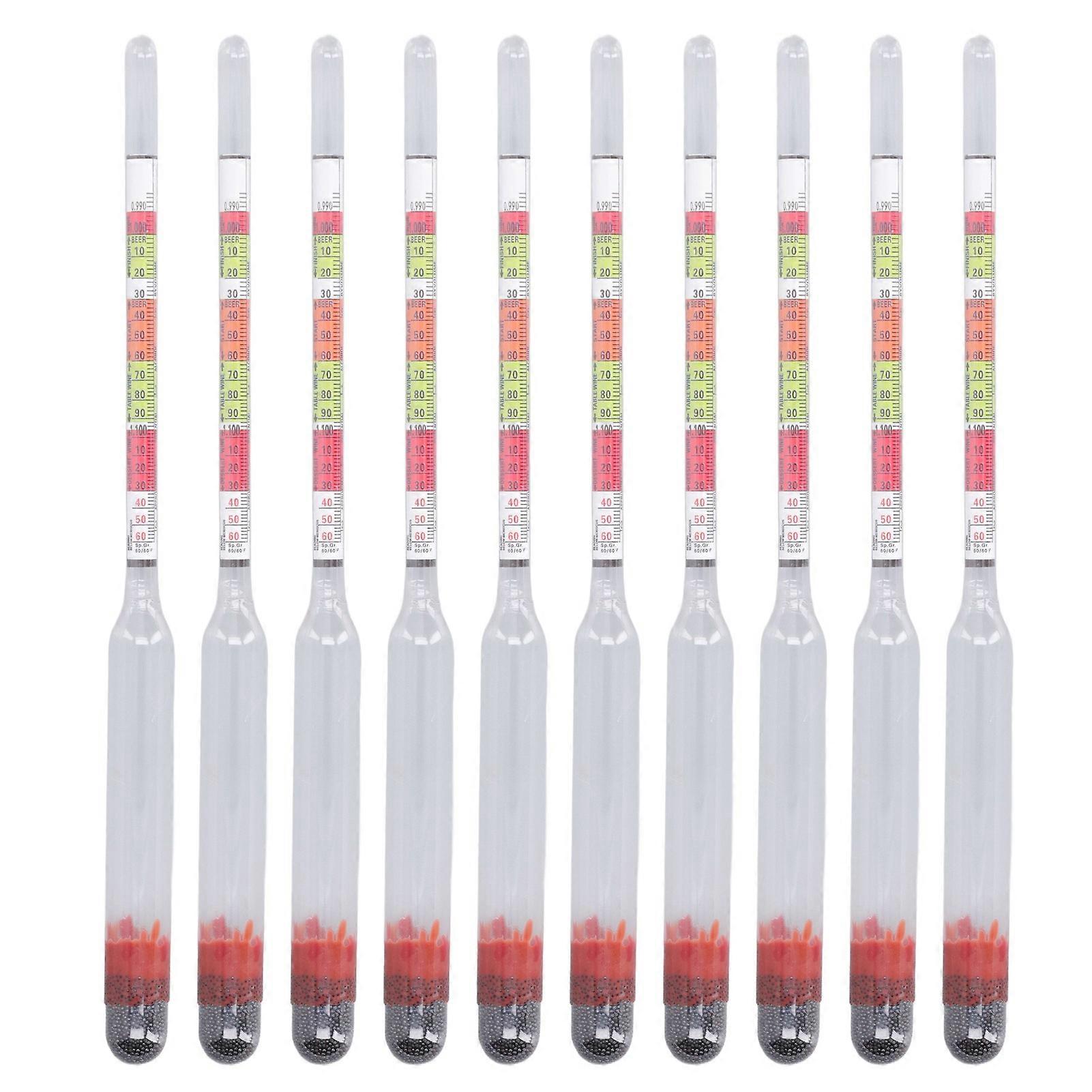 Hydrometer Glass Triple Scale Beer Tester Kit 10Pcs Wine Measuring Tool ...