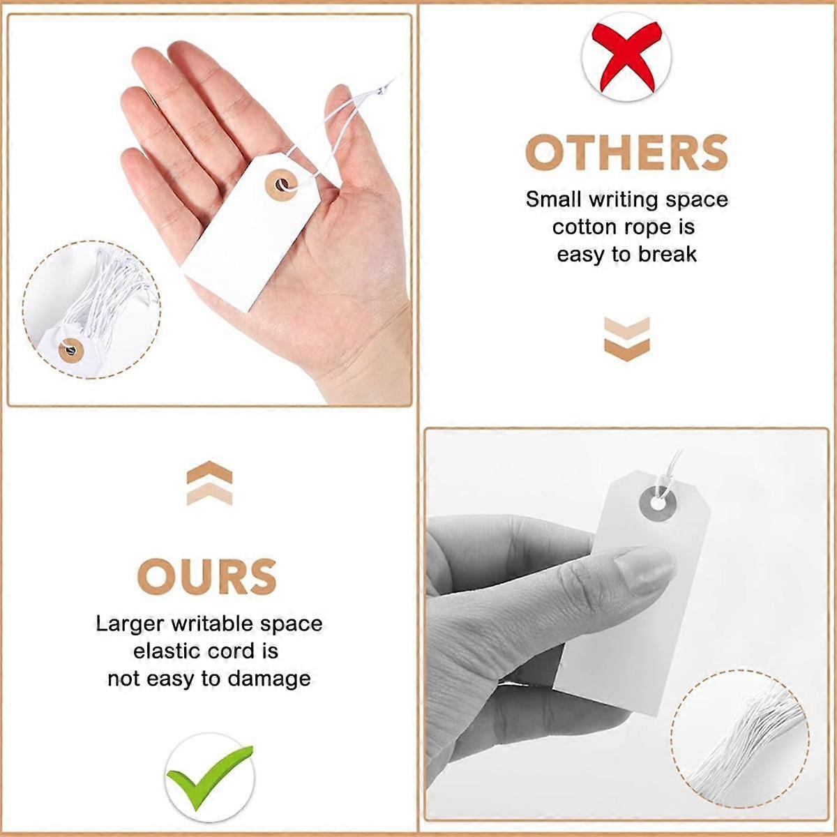 100 Pack Blank Tags with Elastic String Marking Hang Tags Attached ...