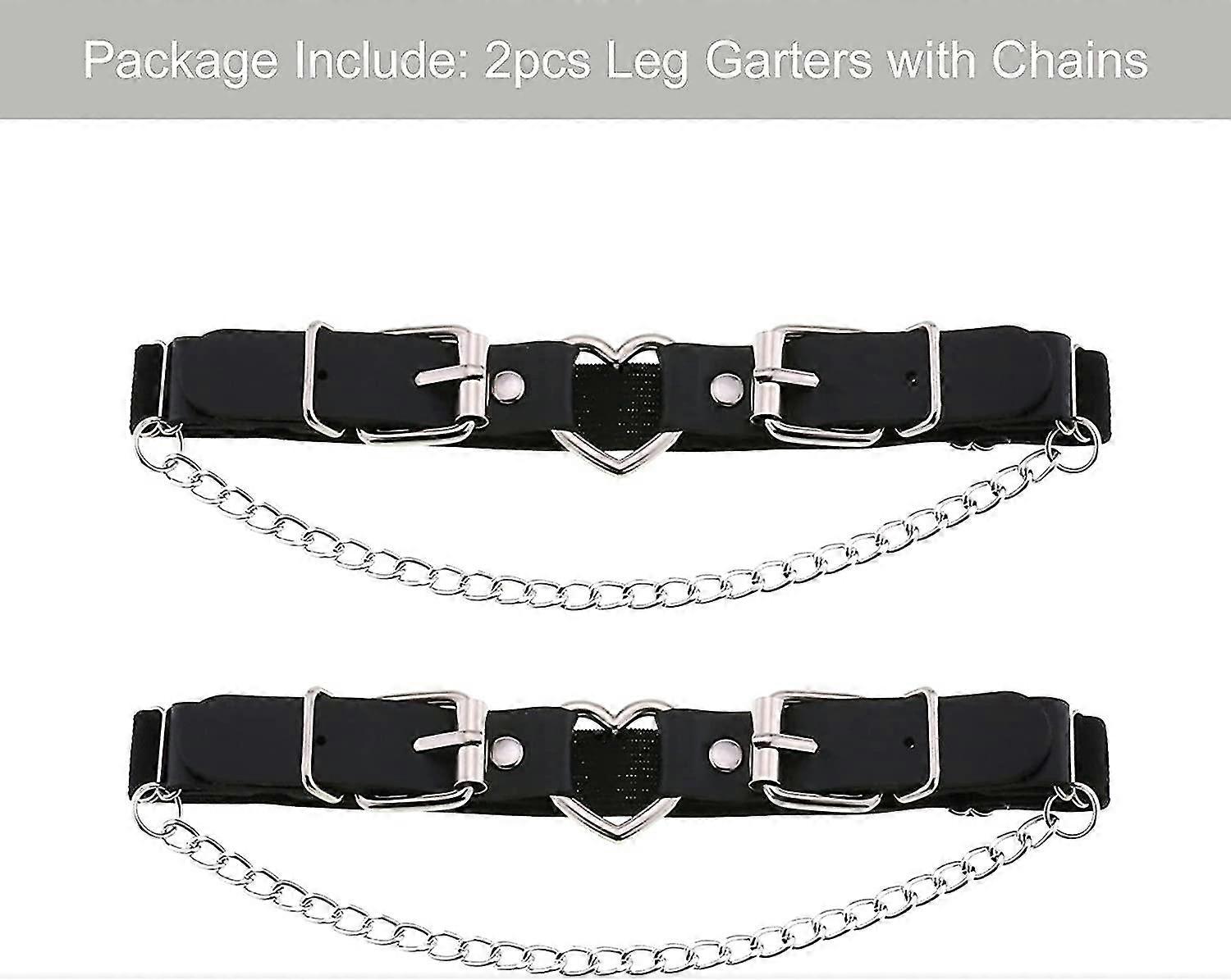 2-Pack Leather Leg Garter With Chain, Ladies Elastic Rock Heart Thigh ...