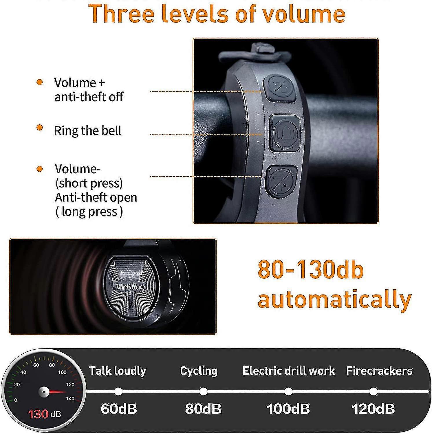 Bike Bell, Electric Horn Alarm , Adjustable Volume 130 Decibels, Ipx6 ...
