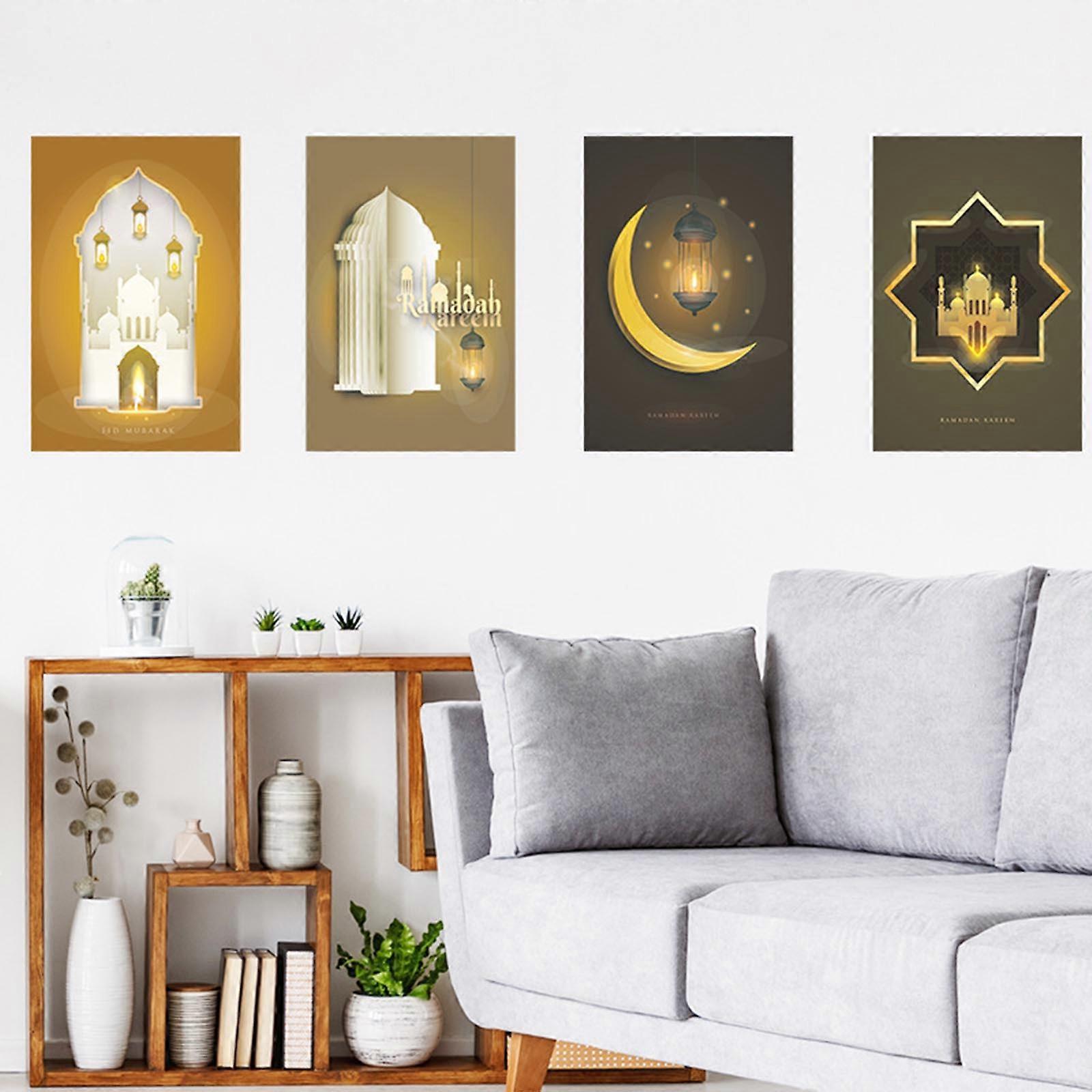 Eid Mubarak Wall Stickers 4 Sheets Moon Castle Construction Window ...