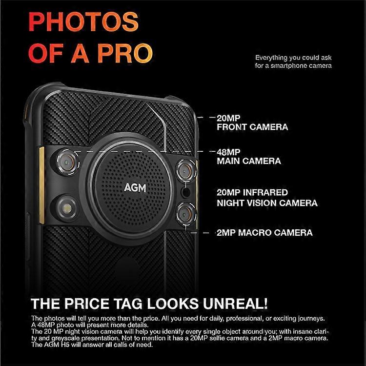 AGM H5 Rugged Smartphone 6.517'' HD Screen Android 12 Phone Night Vision Camera 4GB+64GB | Fruugo UK