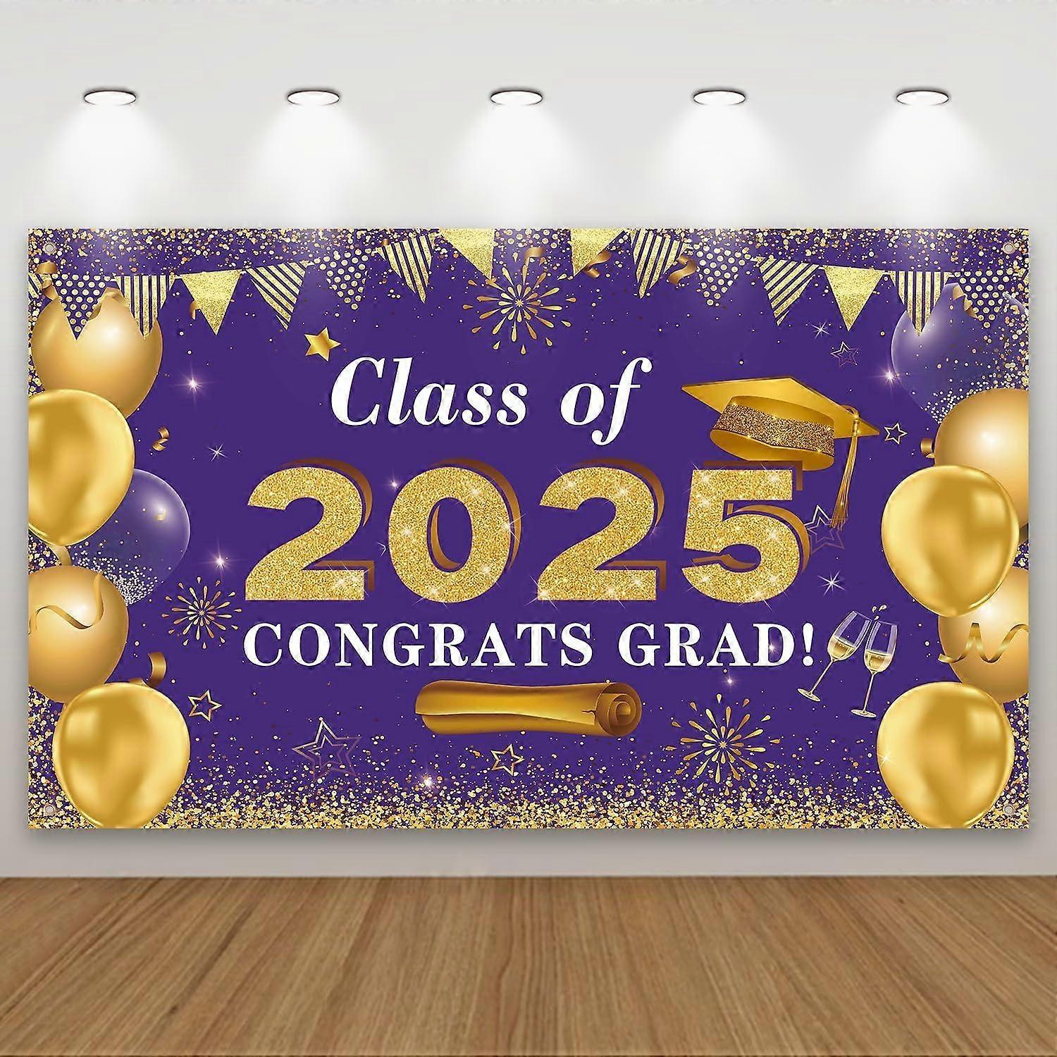 Graduation Decorations Congrats Grad Class of 2025 Backdrop - Purple ...