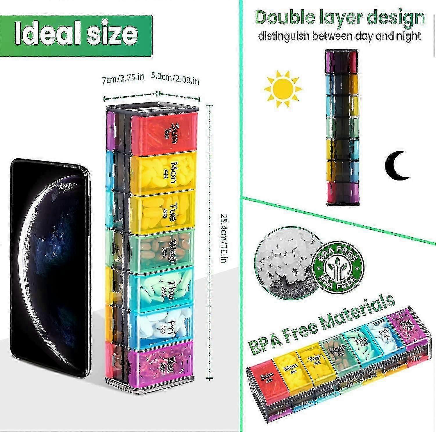 Extra Large Weekly Pill Organizer - 7 Day Pill Box, 14 cells Am Pm Pill ...
