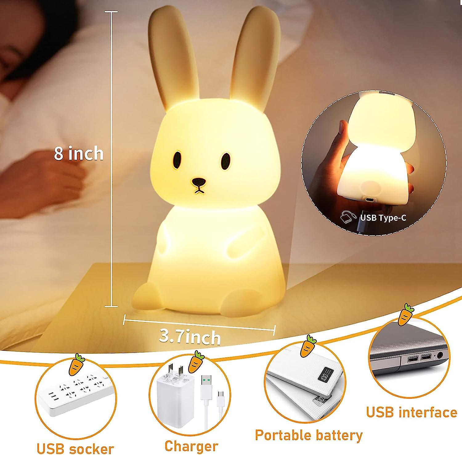 Rabbit Night Light Baby Touch 7 Colors | Usb Rechargeable Can Be Timed ...
