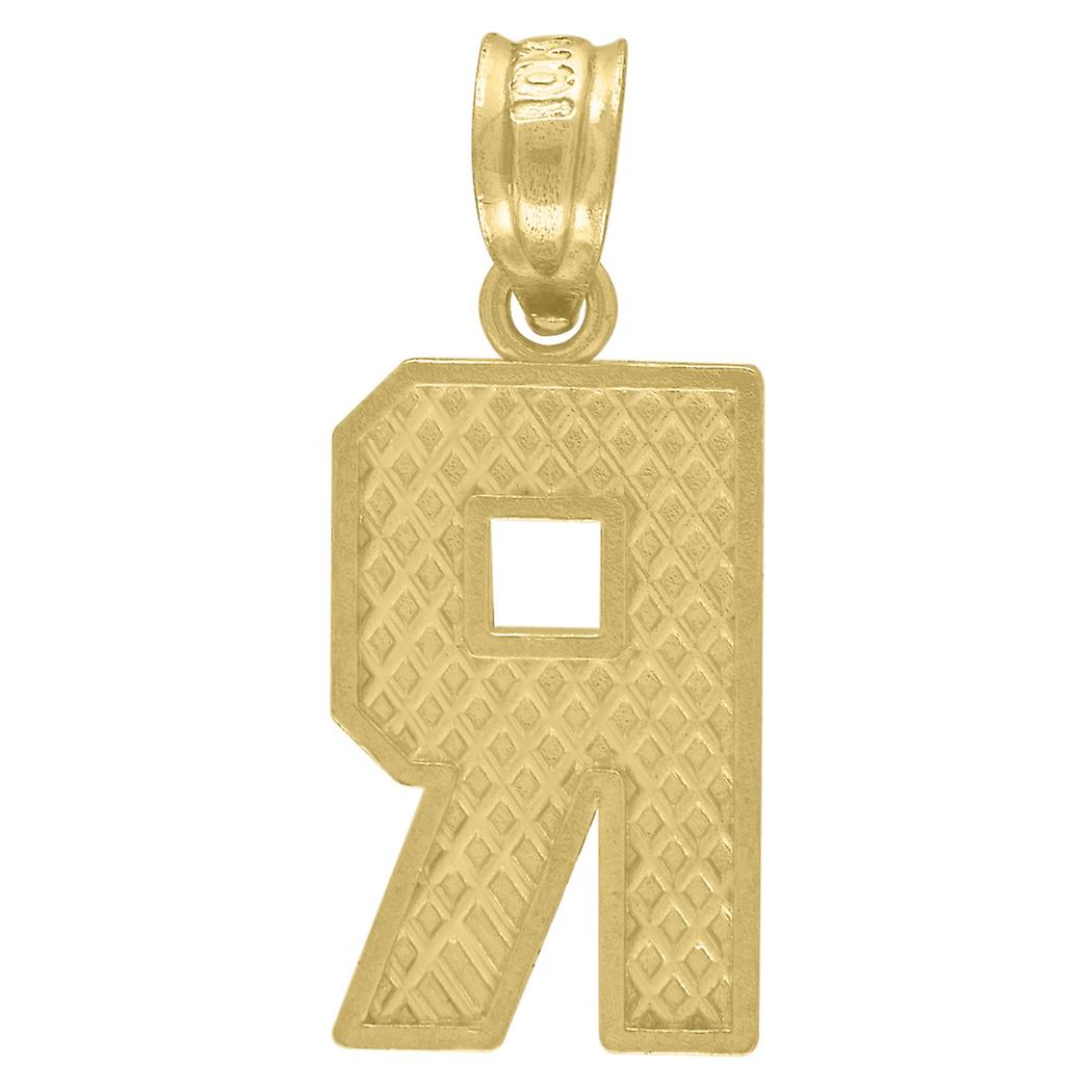 10k Yellow Gold Unisex Textured Initial Letter R Charm Pendant Necklace ...