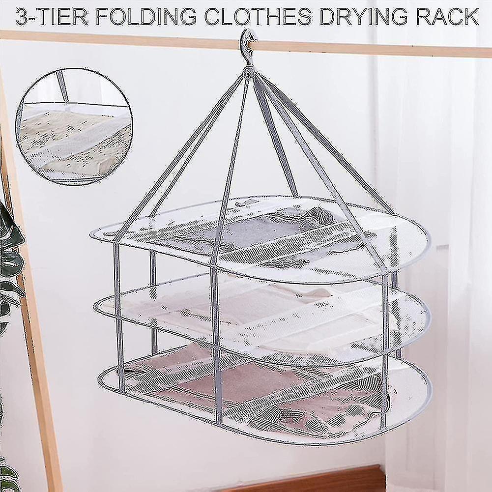 3-tier Sweater Drying Rack Hanging Clothes Hanging Dryer Laundry Mesh ...