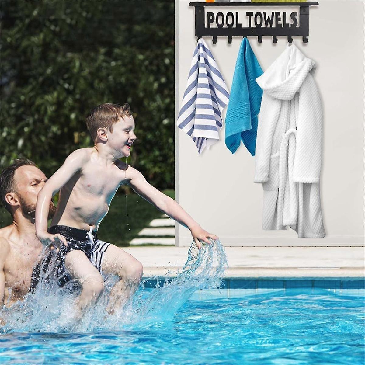 Pool Towel Racks with Shelf Outdoor Pool Decor Wall Mount Towel Hooks ...