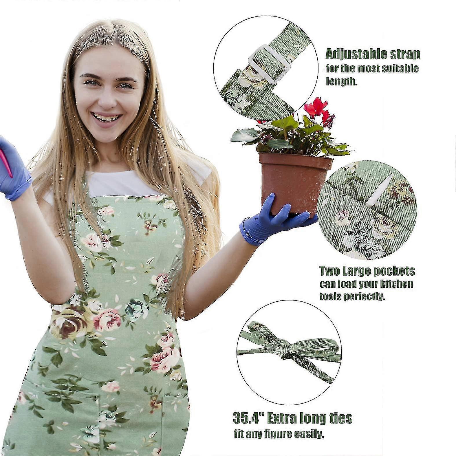 Kitchen Aprons For Women 2 Pack Large Pocket Floral Apron Vintage Chef ...