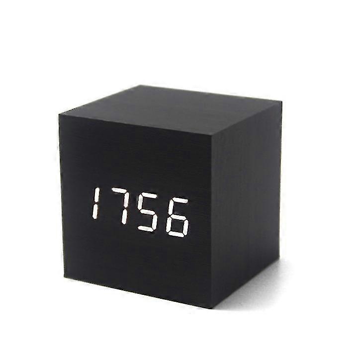 LED Digital Alarm Clock, Wooden Cube Clock, Wood Desk Clock, Wooden ...