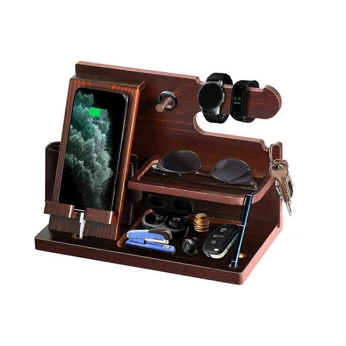 Multifunctional Wood Storage Rack Watches Jewelry Glasses Phone Holder ...