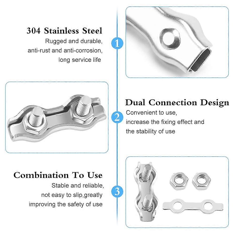 M5 Duplex Clamp, Pack of 8 Wire Rope Clamp, Stainless Steel 304 Cable ...
