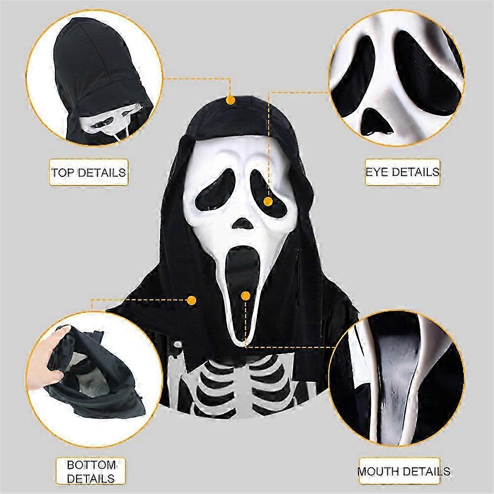 Scream Mask With Black Hood Ghost Face Halloween Fancy Dress Accessory ...