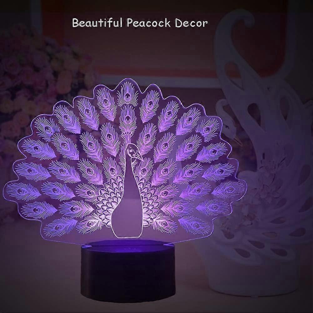 SBSG Novelty Peacock Shape 3D LED Night Light 7 Color Changing Animal ...